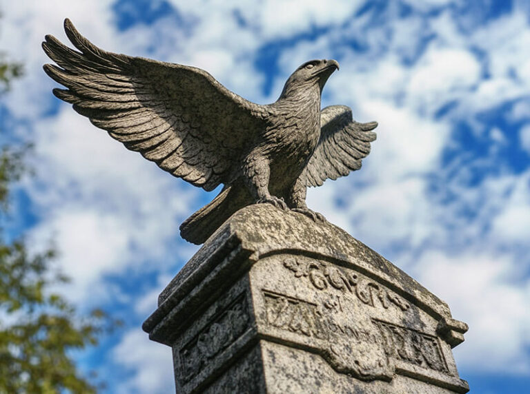 What does a landing eagle mean on a headstone?