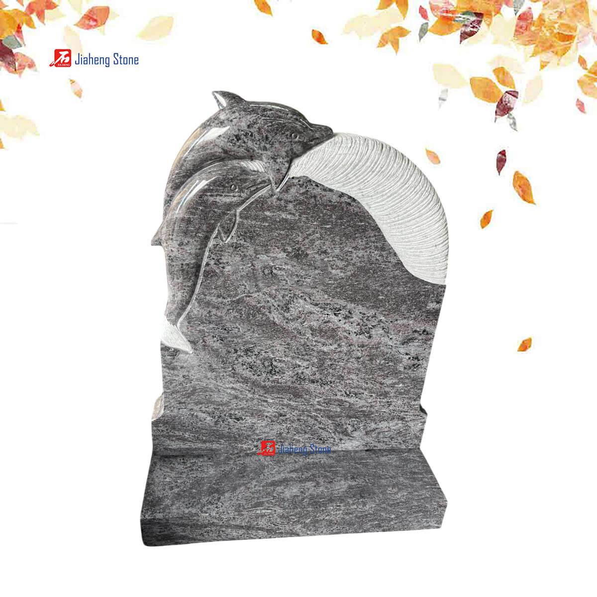 Dolphin Carved Bahama Blue Granite Headstone